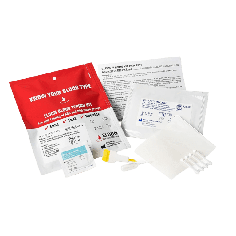 Eldoncard Blood Type Test Kit - A, B, O, AB & RH